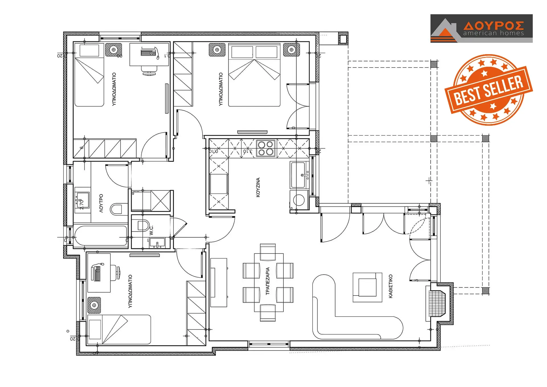 Ι 90 – ΙΣΟΓΕΙΑ ΚΑΤΟΙΚΙΑ 90m² – Douros American Home Προκατ Κατοικίες ...